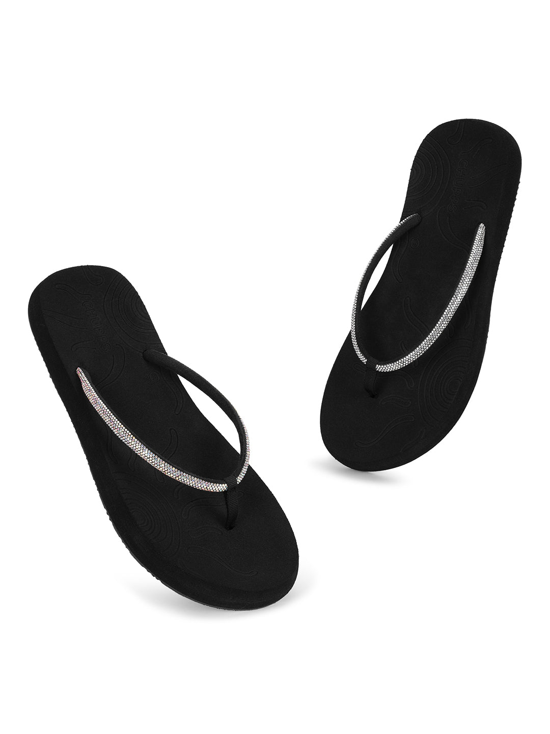 Chupps Solis Black V-Straps for Women | Sparkly & Comfortable