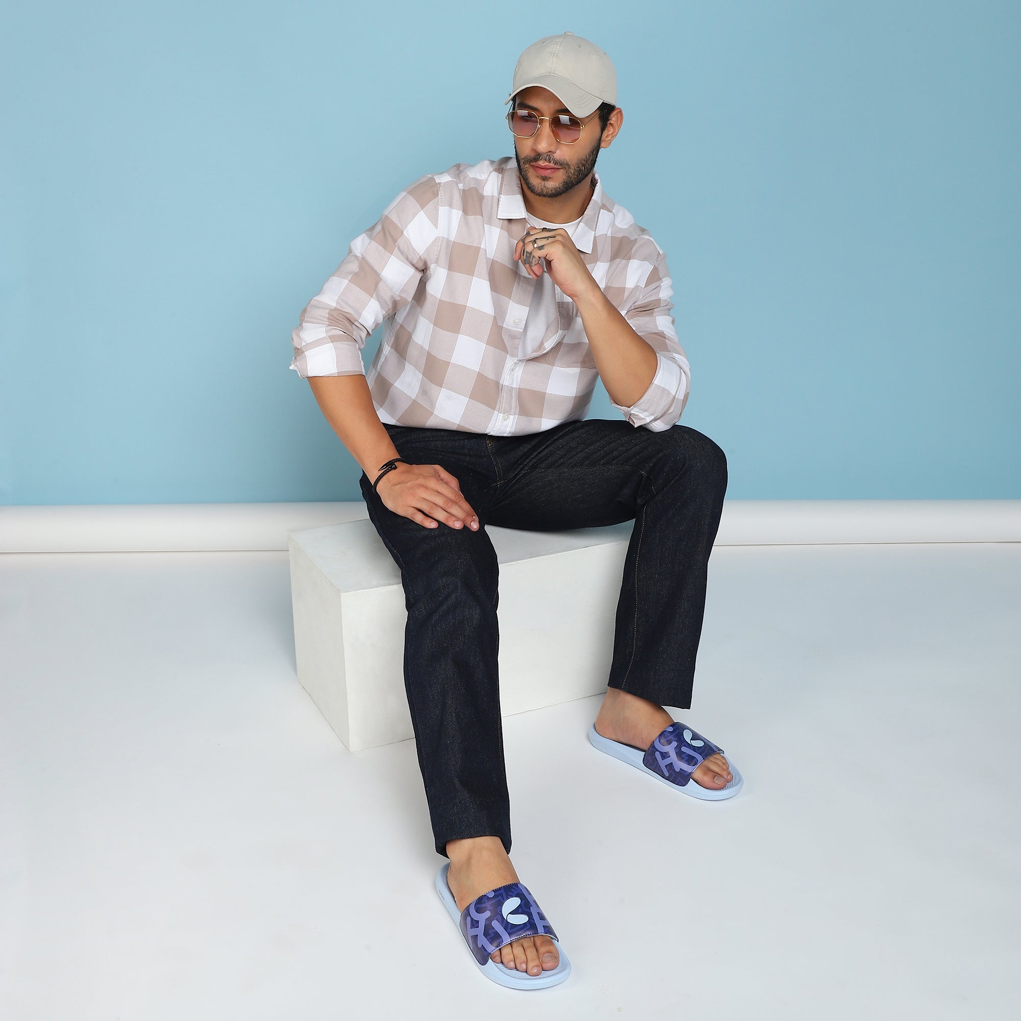 Black Blue Sliders with Ergonomic SkyStep Sole – CHUPPS