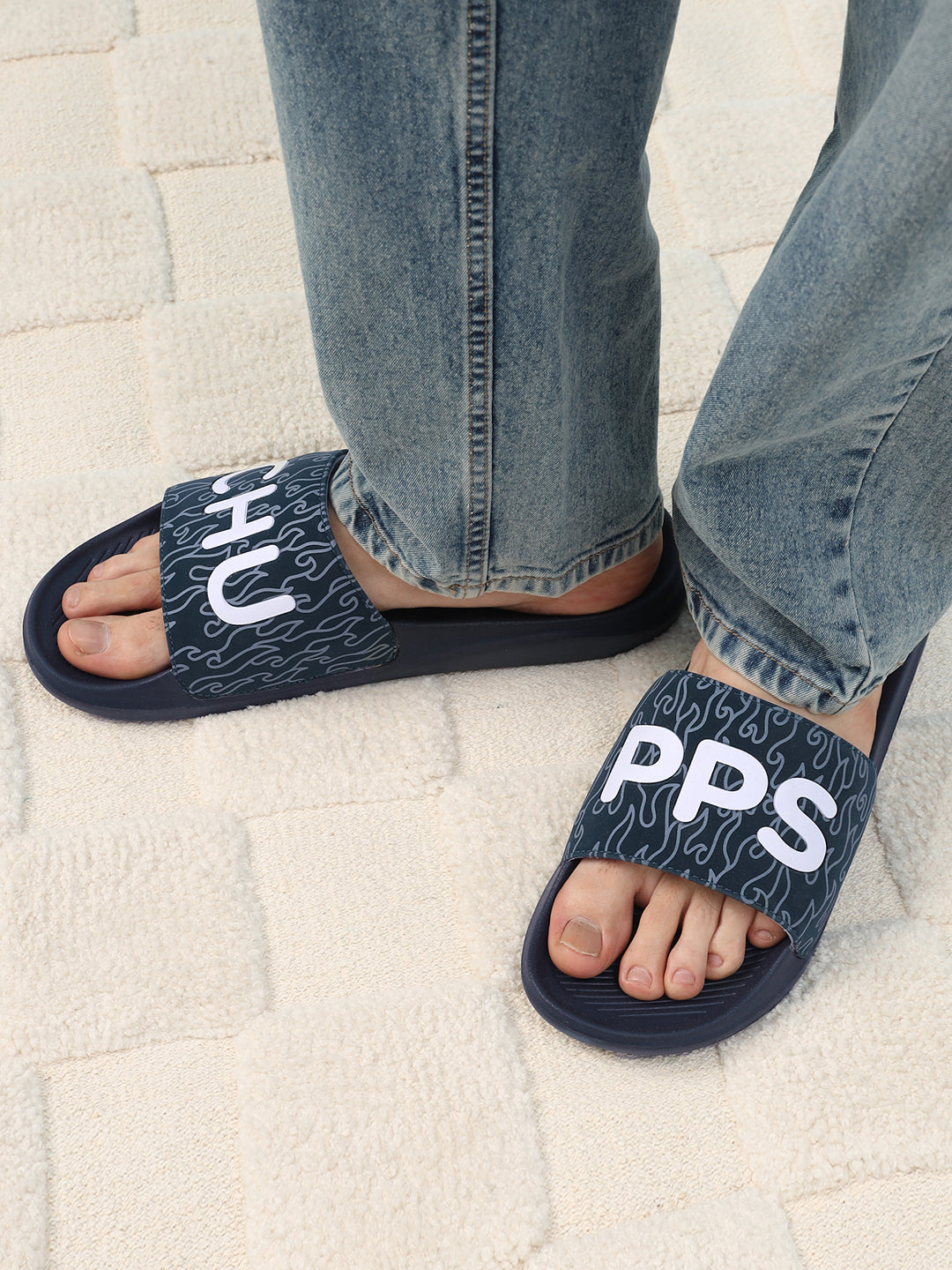 Chupps Flame Navy Blue Sliders for Men | Ultra-Soft & Stylish